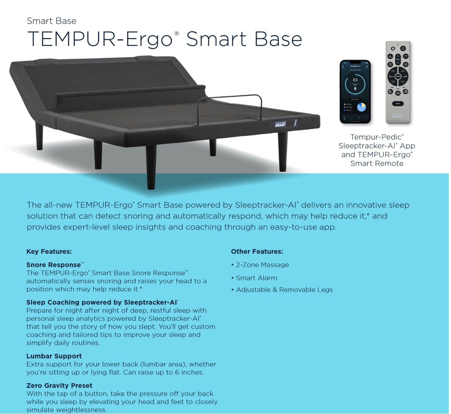 Tempur-Pedic TEMPUR-Ergo Smart Adjustable Base - Queen | The Mattress ...